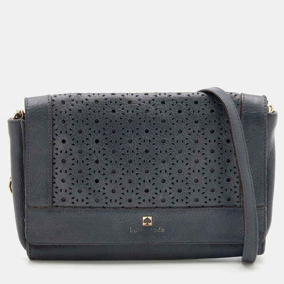 kate spade | Bags | Kate Spade Dark Grey Leather Perforated Flap ...